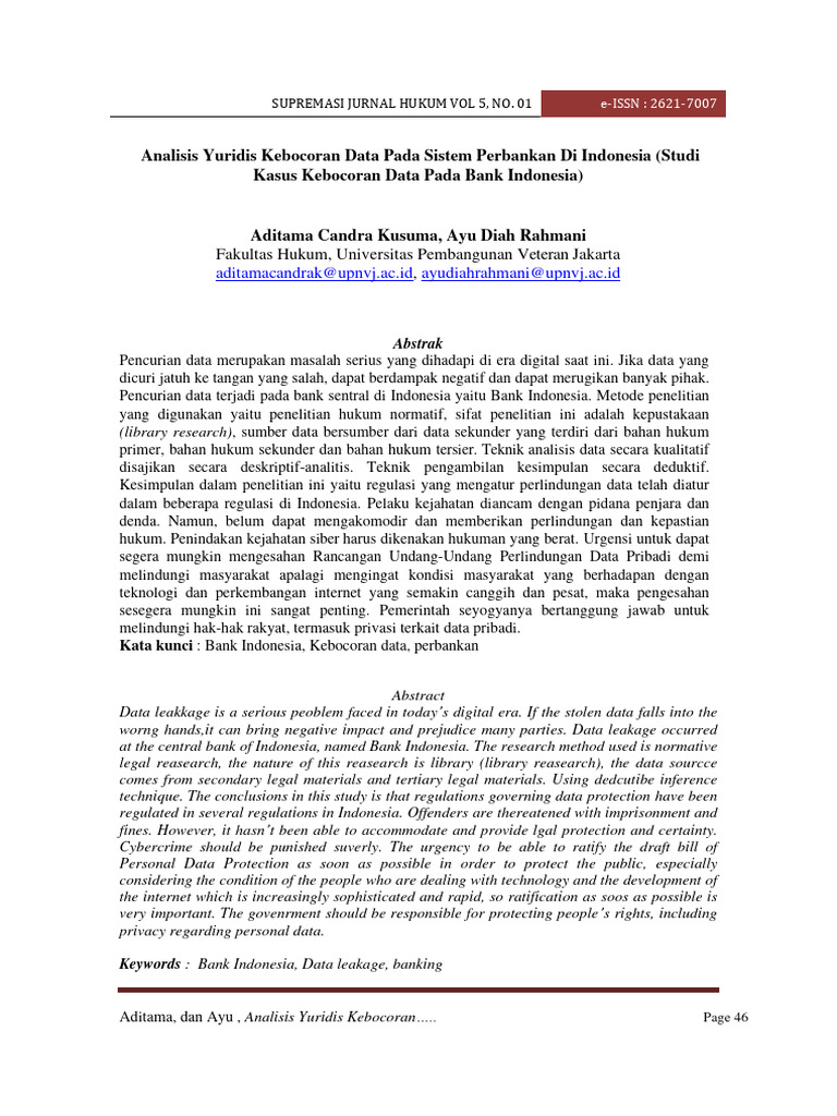 Analisis Yuridis Kebocoran Data Pada Sis | PDF