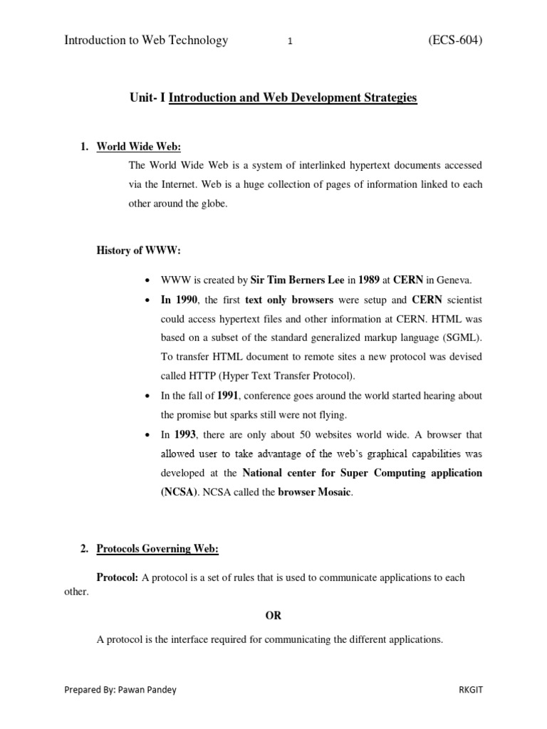 Unit - I Introduction and Web Development Strategies | PDF | World Wide Web | Internet & Web