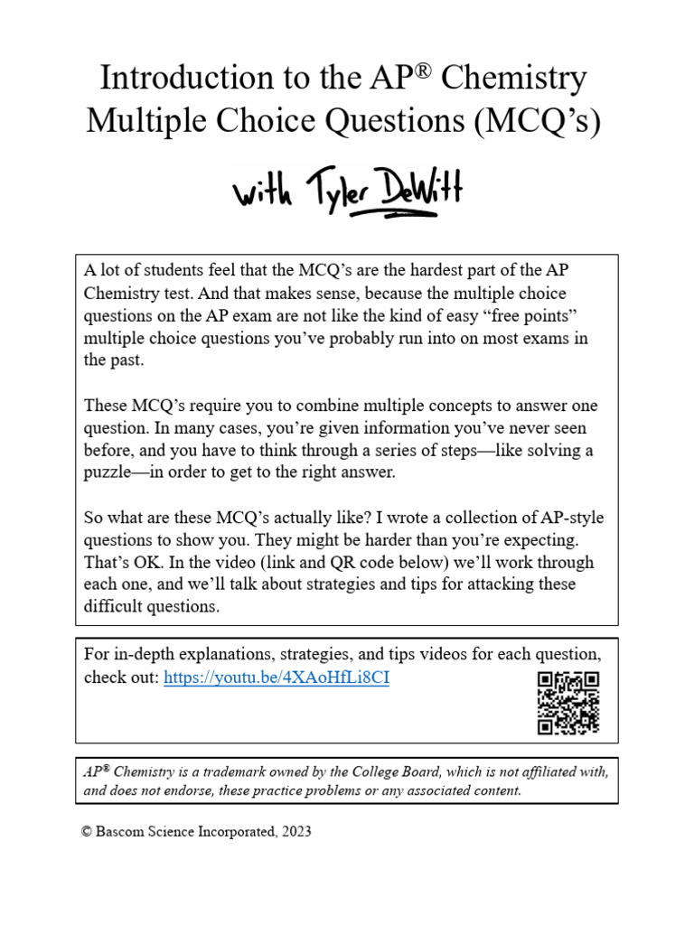 Introduction To AP Chem MCQs | Download Free PDF | Gases | Mole (Unit)