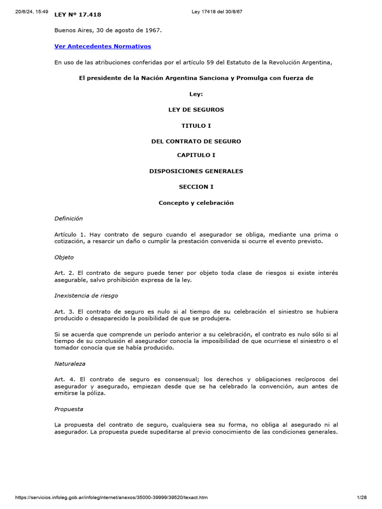 Ley de Seguros Argentina: Contratos y Normas | PDF | Póliza de seguros ...