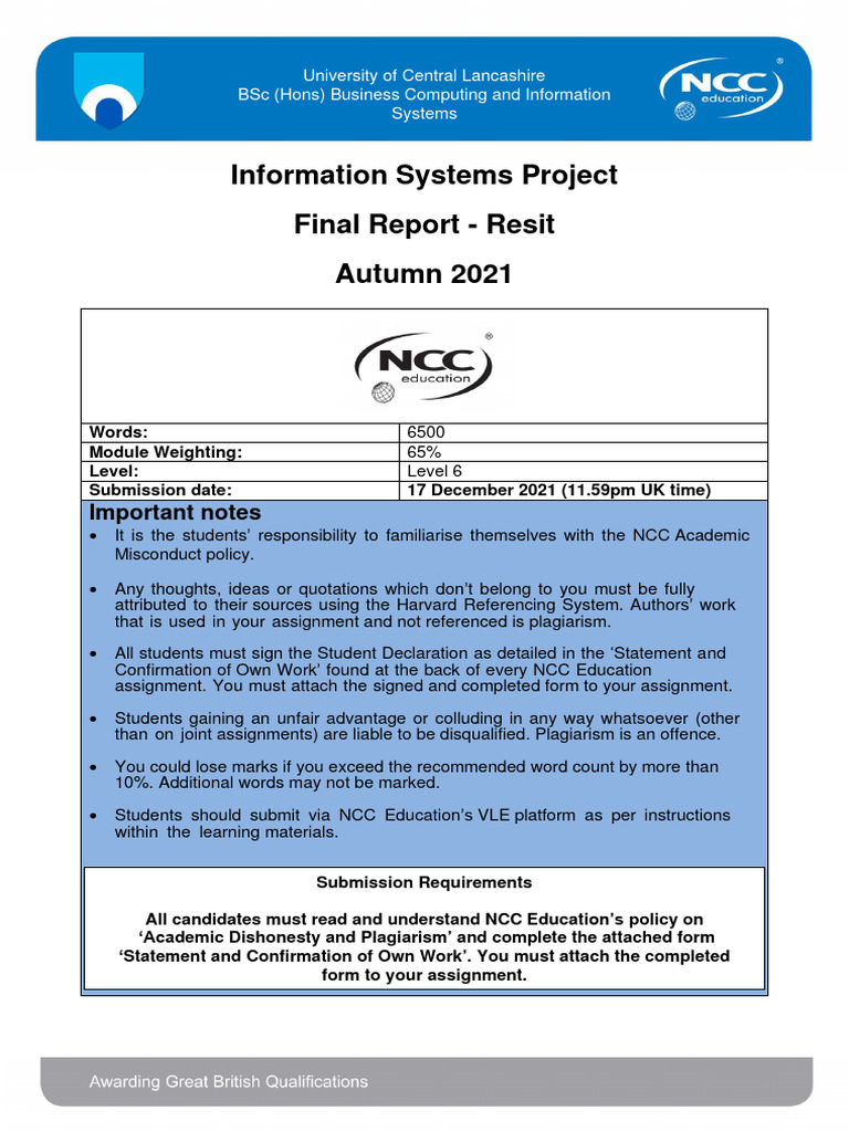 ISP Final Report Guidance - Resit Autumn 2021 | PDF | Typefaces | Plagiarism