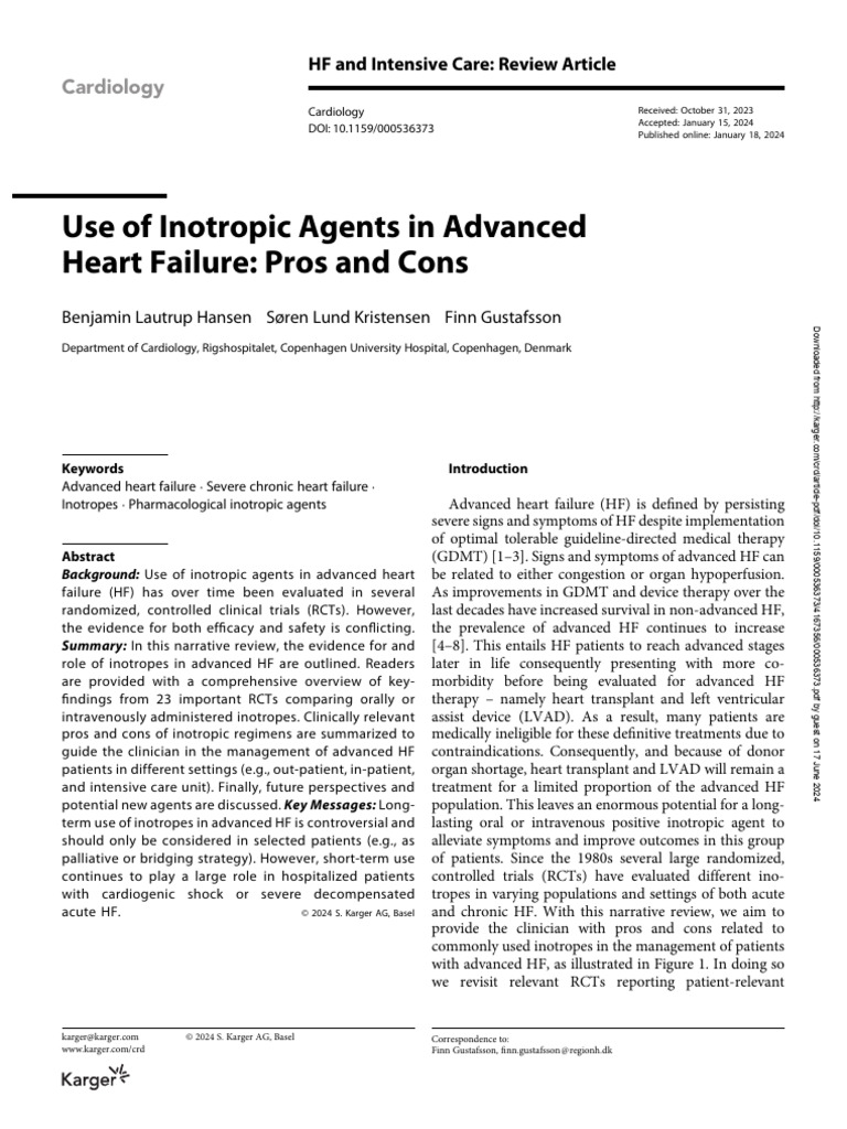 Use of Inotropic Agents in Advanced Heart Failure: Pros and Cons | PDF ...