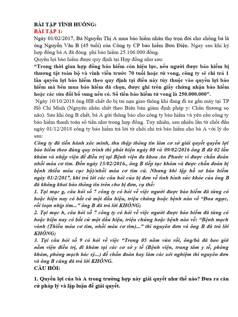 BÀI TẬP TÌNH HUỐNG luật KDBH | PDF