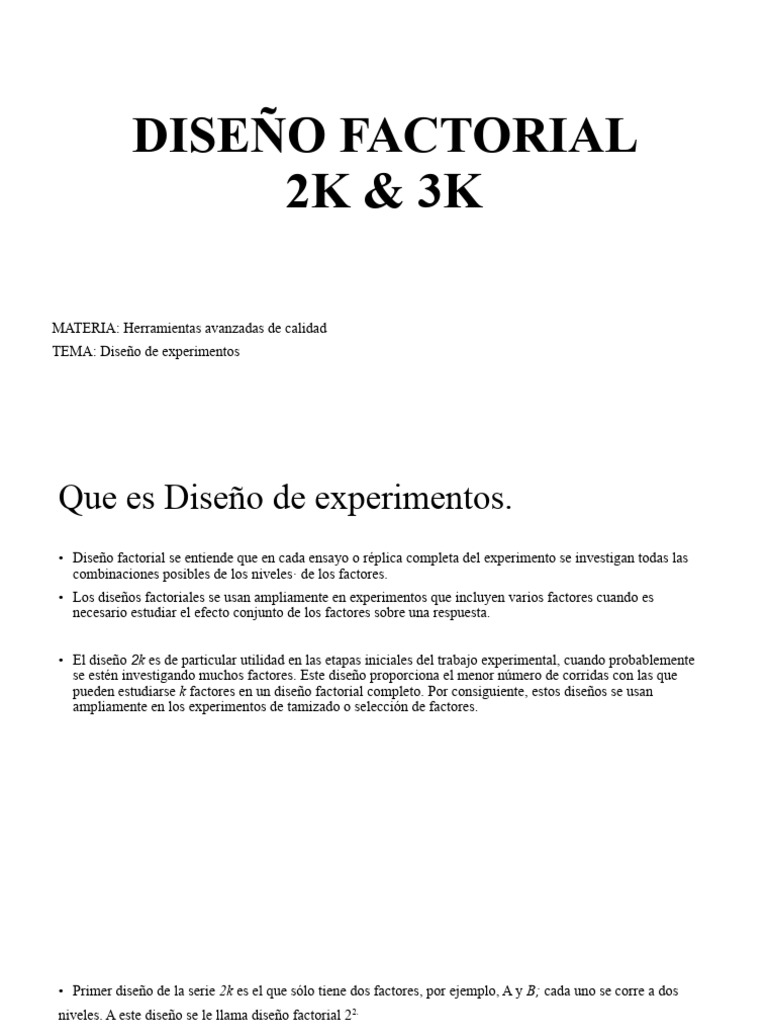 Diseño Factorial 2k & 3k | PDF