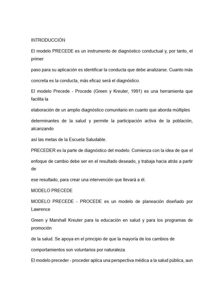 Resumen Modelo PRECEDE | PDF | Comportamiento | Evaluación