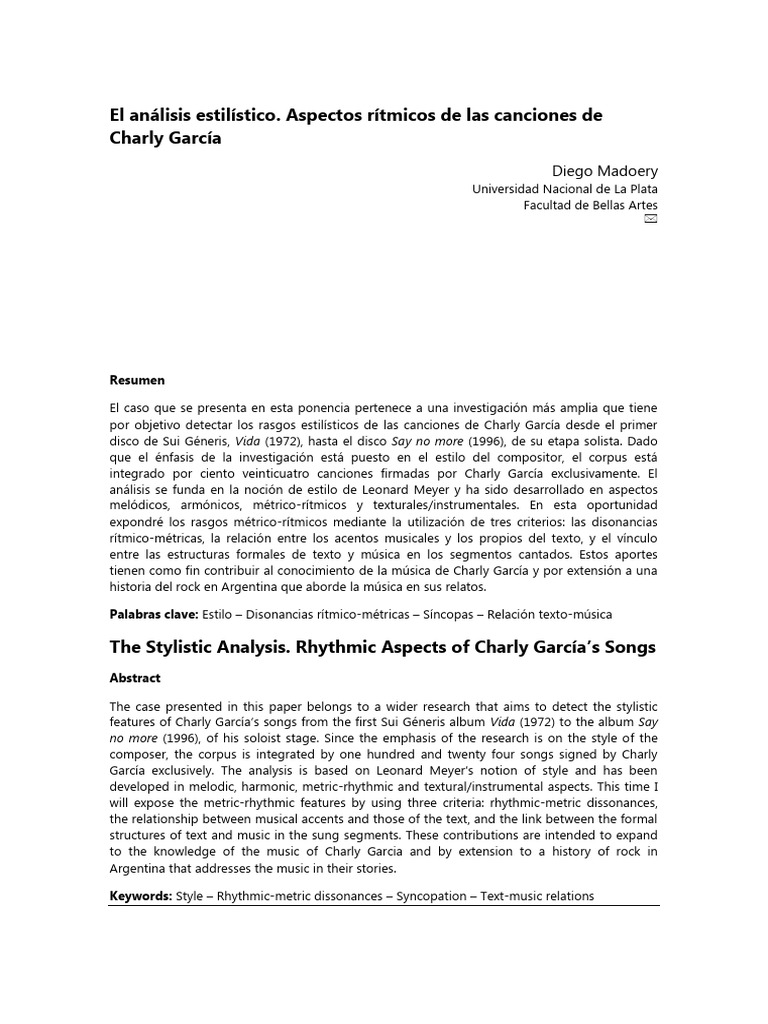 Aspectos Rítmicos de Las Canciones de Charly Garcia | PDF | Ritmo | Metro (poesía)