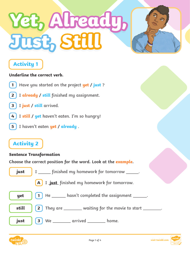 Mastering Yet, Already, Just, Still | PDF | English As A Second Or ...