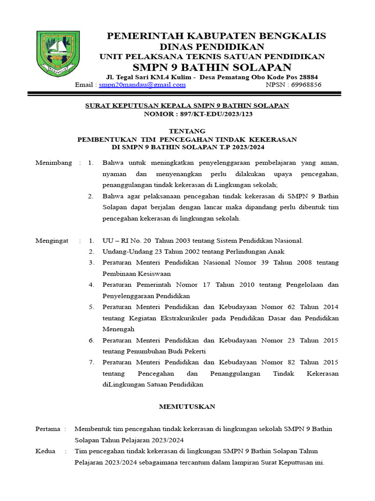 SK Anti Perundungan 2022-2023 | PDF