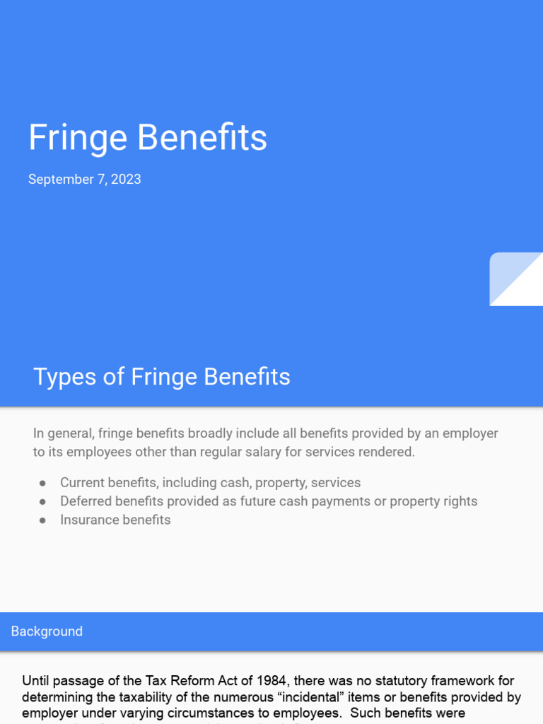 Fringe Benefits 1 | PDF | Per Diem | Employee Benefits