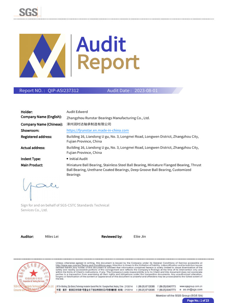 Audit Report by SGS (QIP-ASI237312) (2024-06-19 20 - 44 - 09) | PDF | Environmental Impact ...
