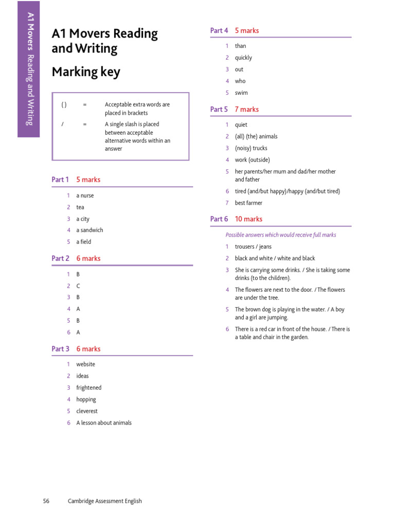 Movers'' exam model answer | PDF