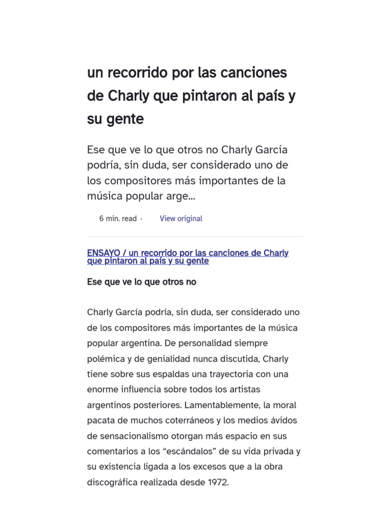 un recorrido por las canciones de Charly que pintaron al país y su gente | PDF | La música rock