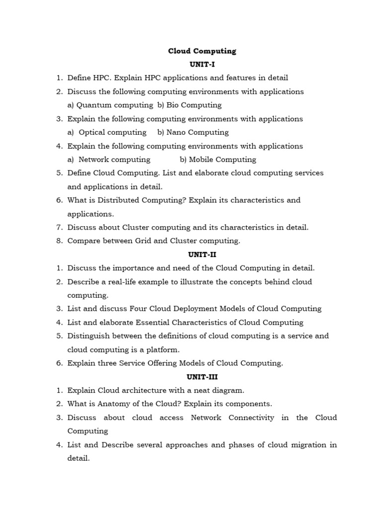 CC Important Questions-1 | PDF | Cloud Computing | Computing