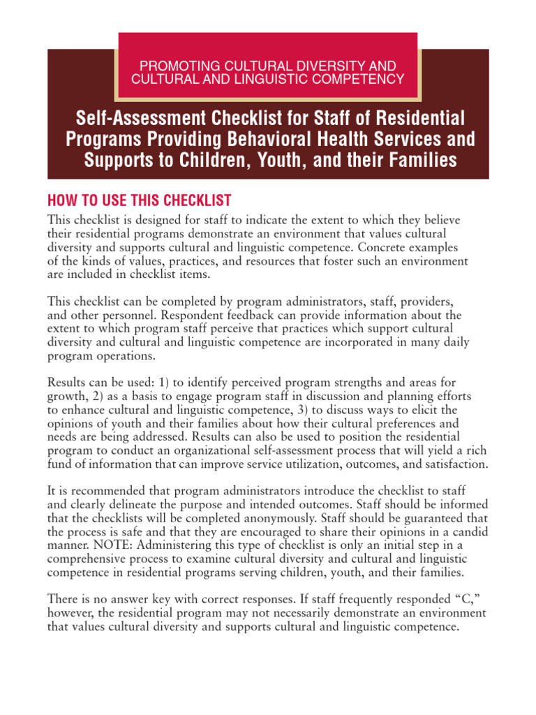 NCCC ChecklistResidentialProgram | PDF | Mental Health | Family