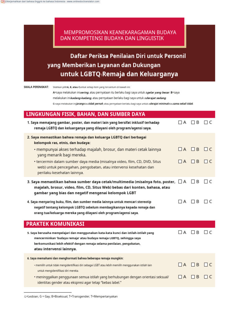 Indo-Final LGBTQ Checklist Promoting Cultural Diversity and Cultural ...