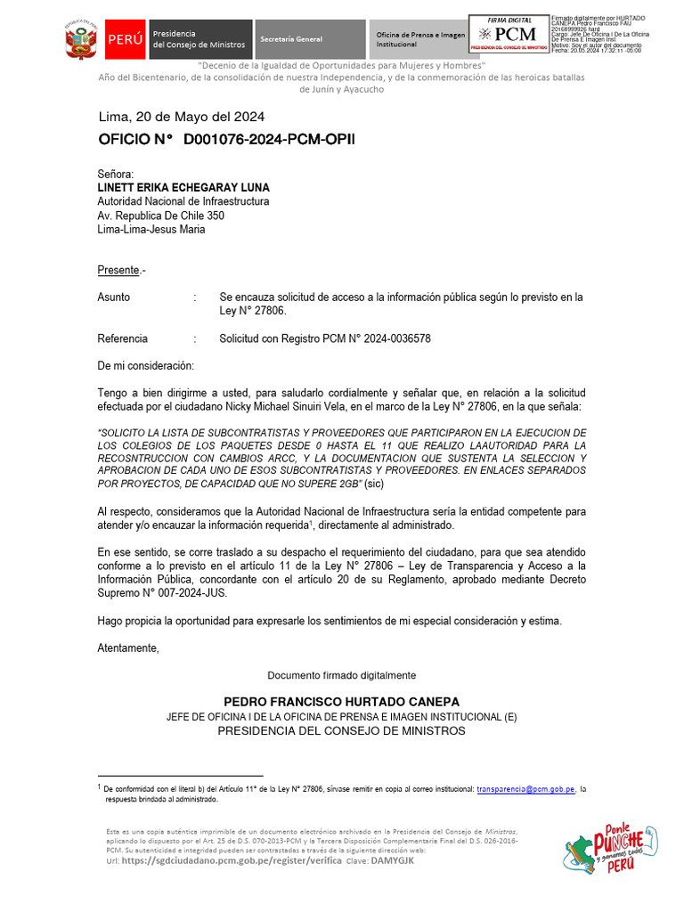 Oficio #D001076-2024-PCM | PDF | Gobierno