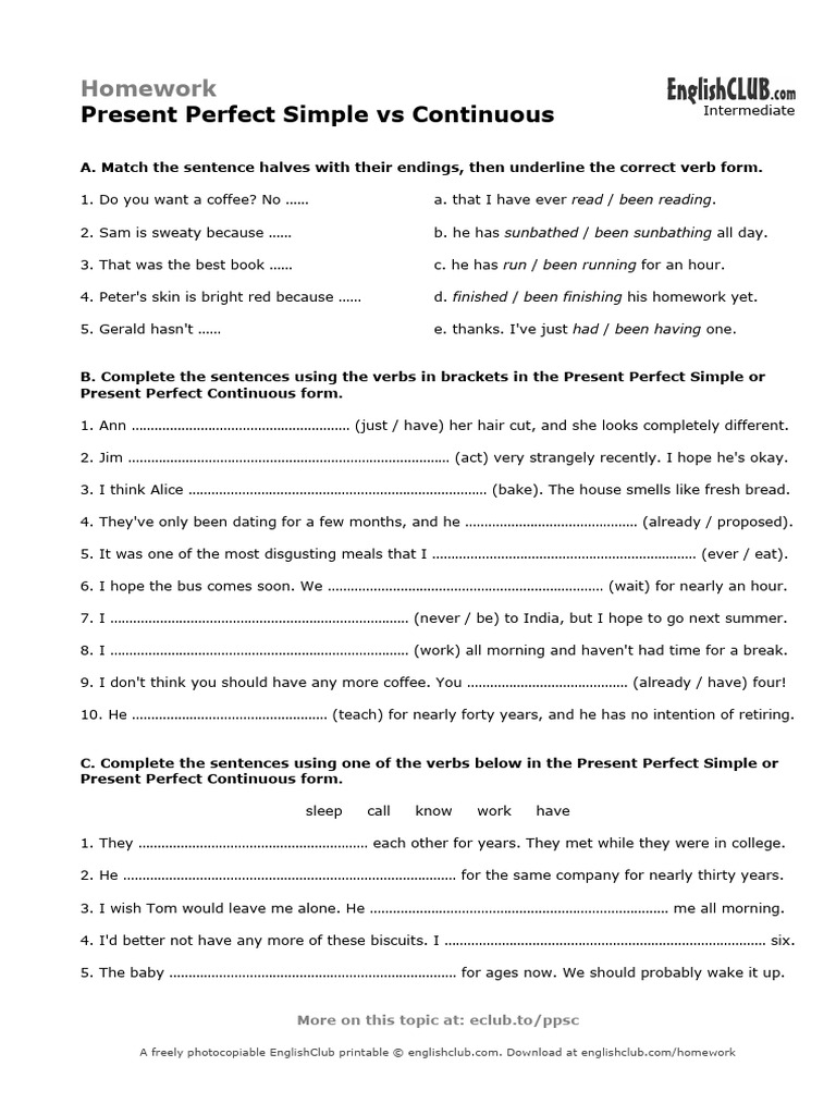 Homework Present Perfect Simple Vs Continuous 5 | PDF | Semantic Units ...