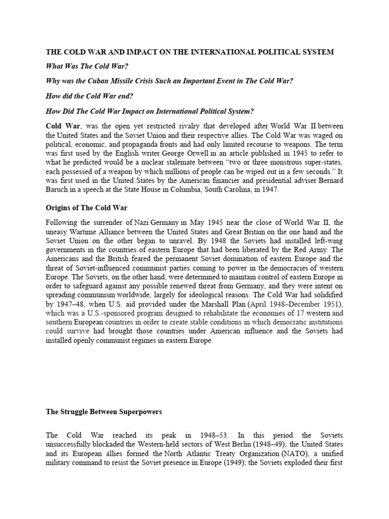 The Cold War and Impact On The International Political System-1 | PDF ...
