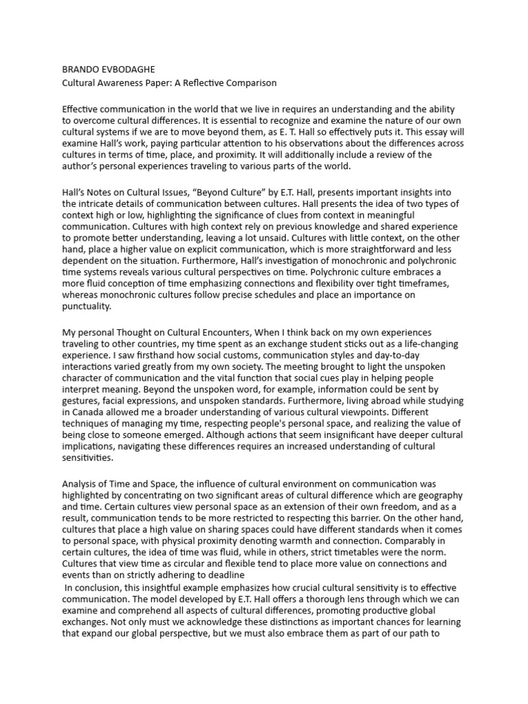 Cultural Awareness Paper A Reflective Comparison 1-1 | Download Free ...