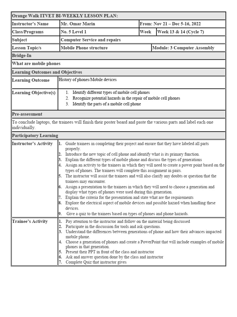 CSR Level 1 Lesson Plan Cycle 7 | PDF | Microsoft Power Point | Lesson Plan