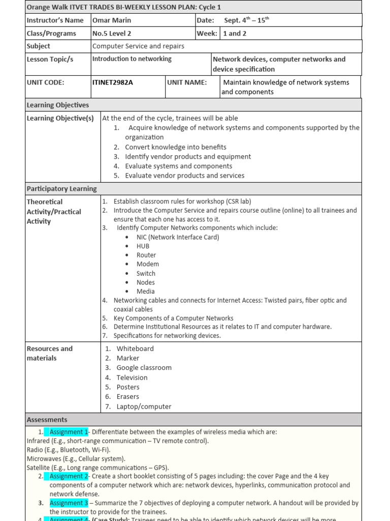 Networking Basics Lesson Plan | PDF | Computer Network | Computer Science