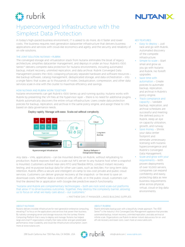 Joint Solution Brief Nutanix and Rubrik | PDF | Backup | Cloud Computing