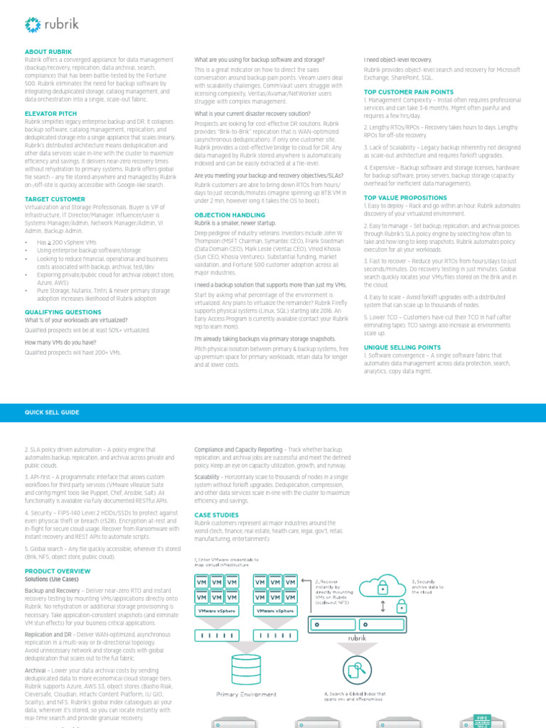 Rubrik Quick Selling Guide | Download Free PDF | Backup | Cloud Computing