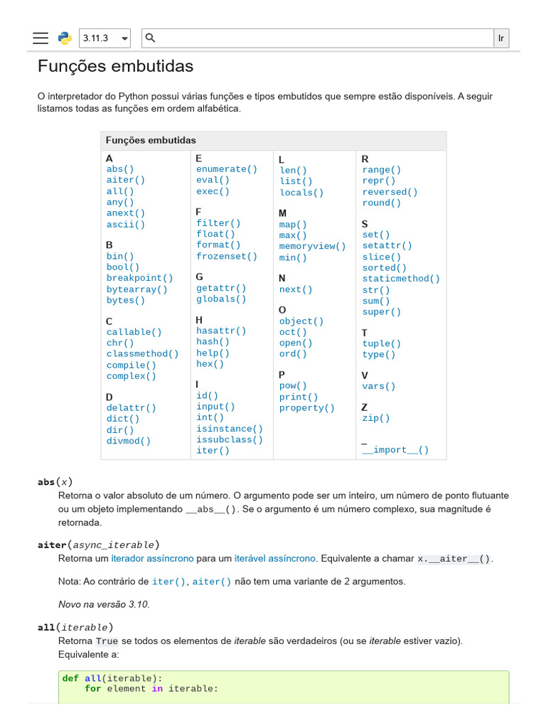 Funções Embutidas Documentação Python 3113 Pdf Python 