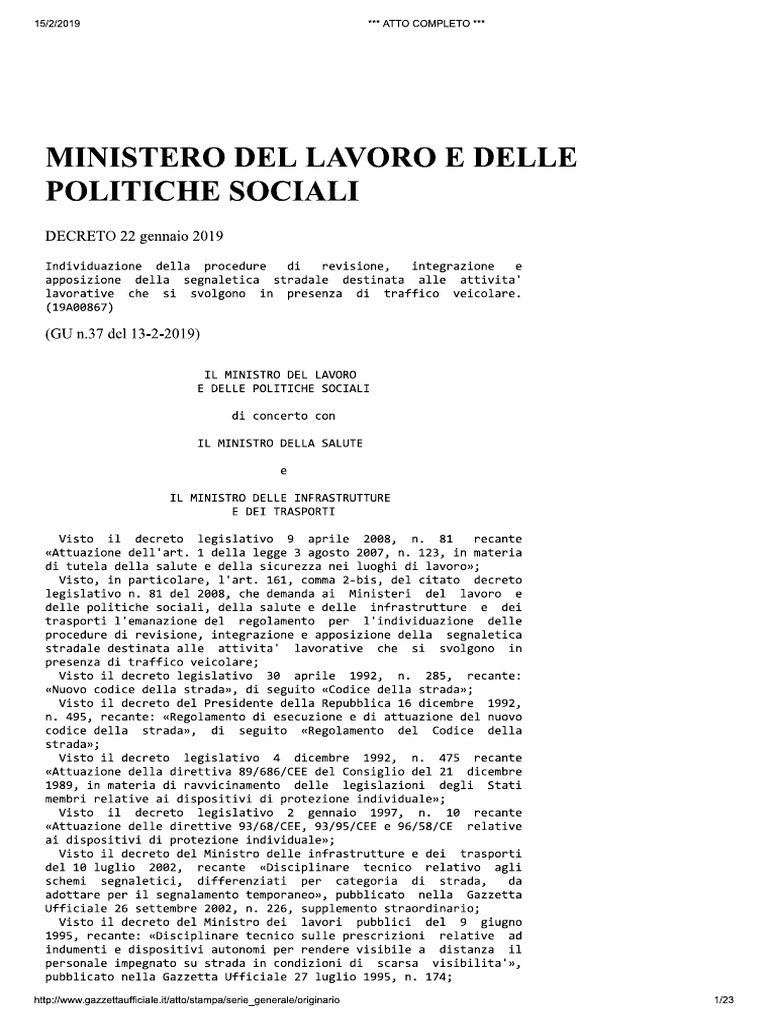 Decreto 22-01-2019 MLPS _segnaletica_stradale | PDF Decreto 22-01-2019 MLPS _segnaletica_stradale | PDF