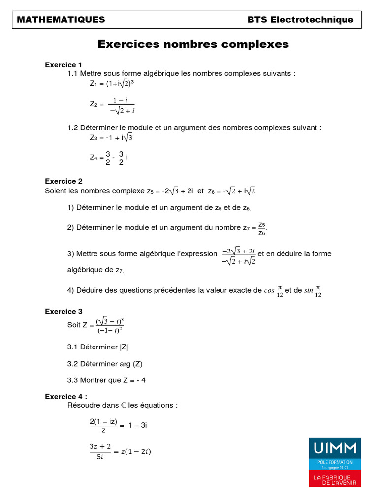 Exercices de Nombres Complexes BTS | PDF