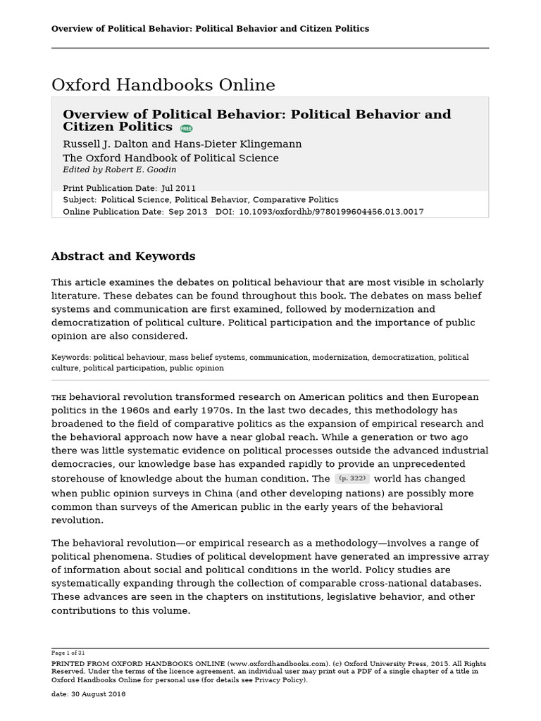 Overview of Political Behavior - Political Behavior and Citizen ...