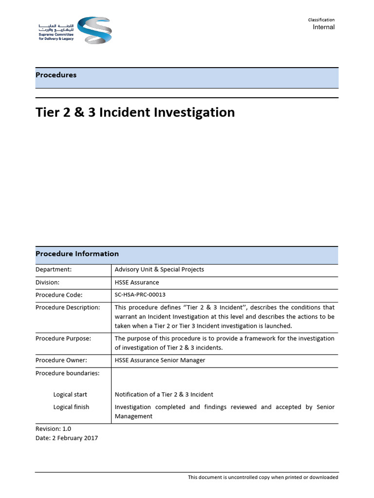 SC-HSA-PRC-00013 Tier 2 and 3 Incident Investigation | PDF | Radiation ...