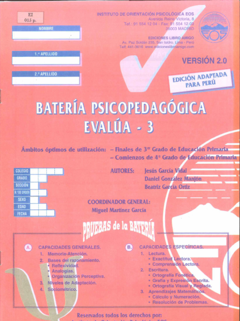 Bateria Psicopedagogica Evalua 3 - Nlc66yf6k5 | PDF