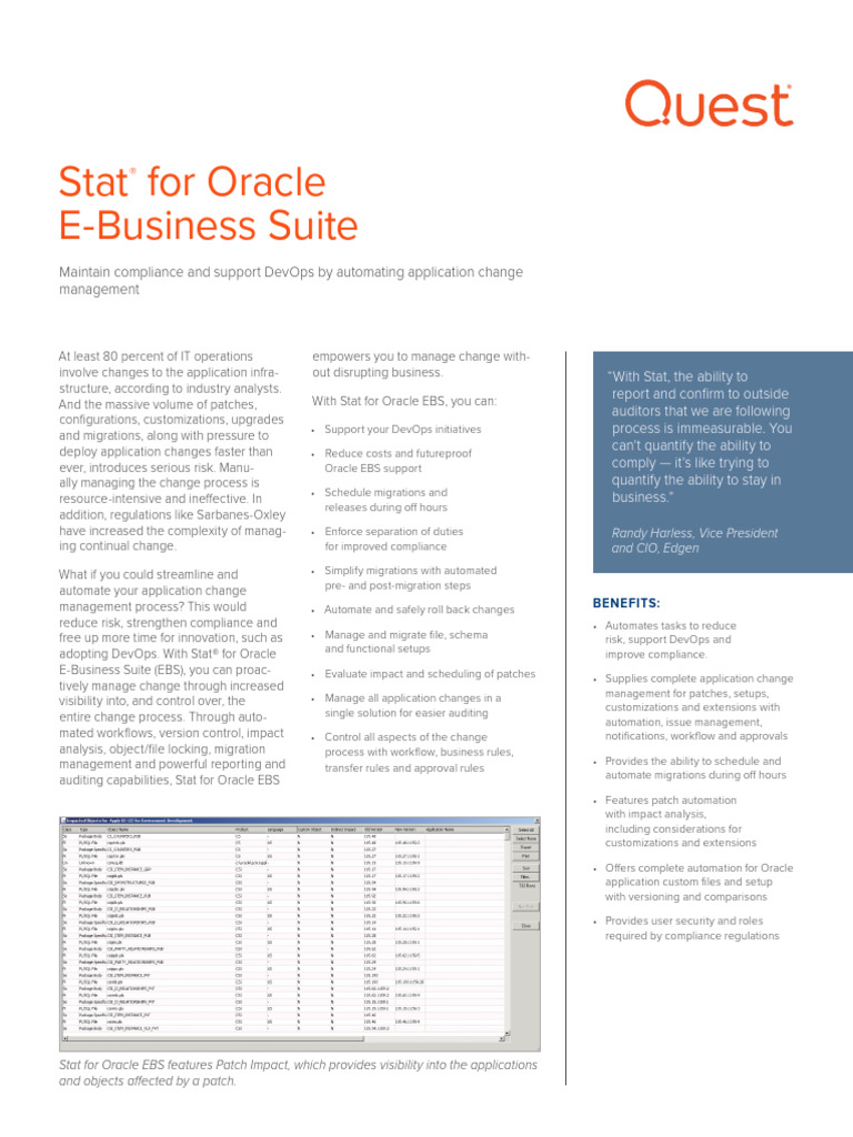 Stat For Oracle e Business Suite Datasheet 68079 | PDF | Version Control | Automation