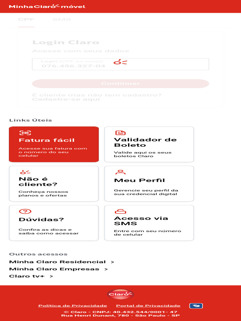 Login - Minha Claro | PDF