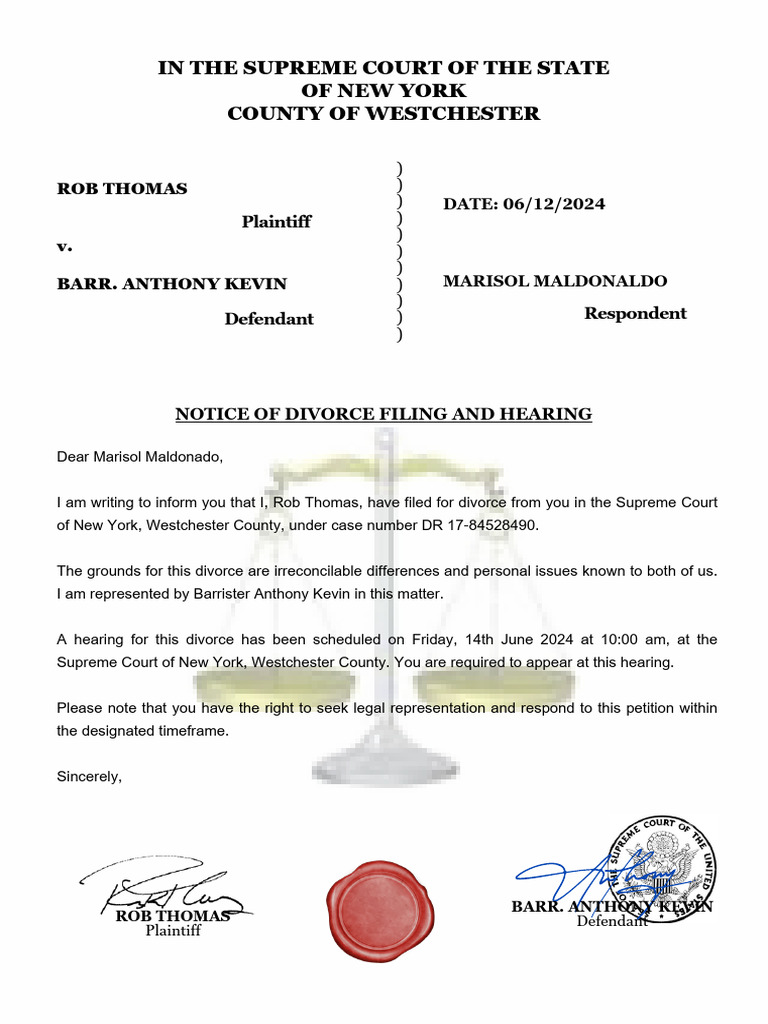 Notice of Divorce Filing and Hearing | PDF | Politics | Social Science