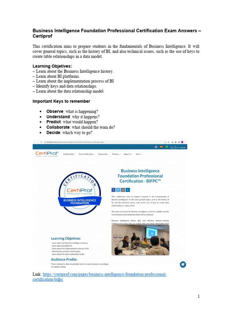Business Intelligence Foundation Professional Certification Exam ...