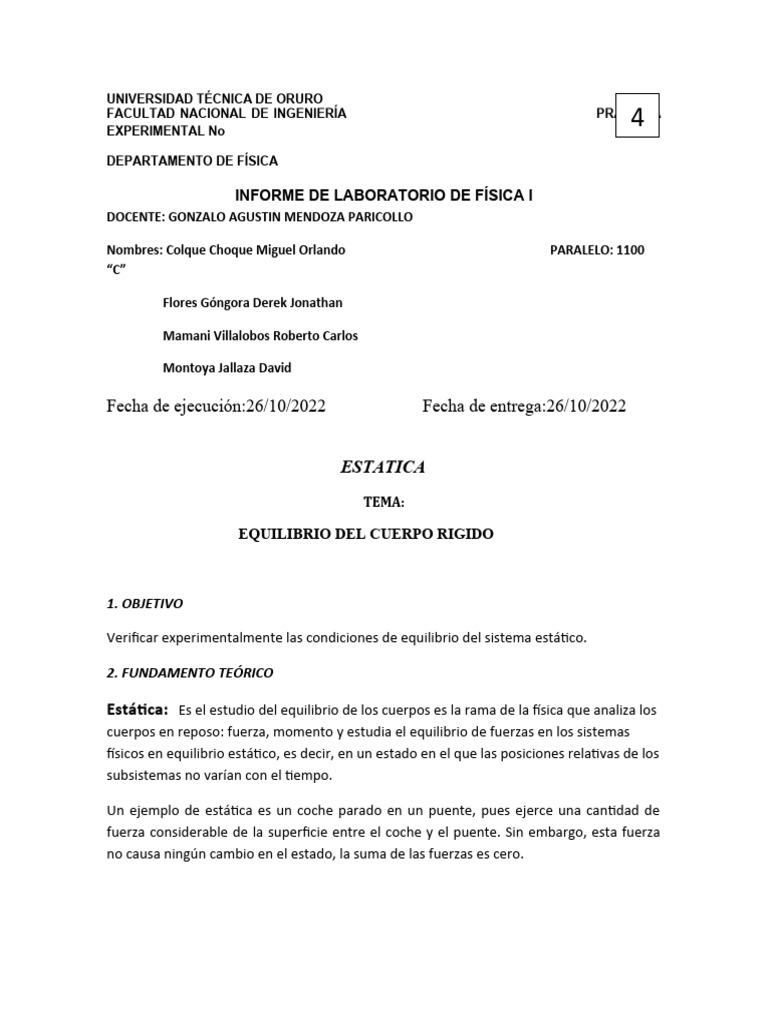 ESTATICA INFORME 5 Roberto | PDF | Fuerza | Esfuerzo de torsión