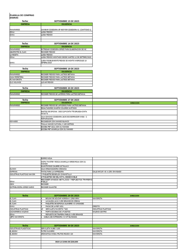 Planilla de Compras Diarias 1 | PDF
