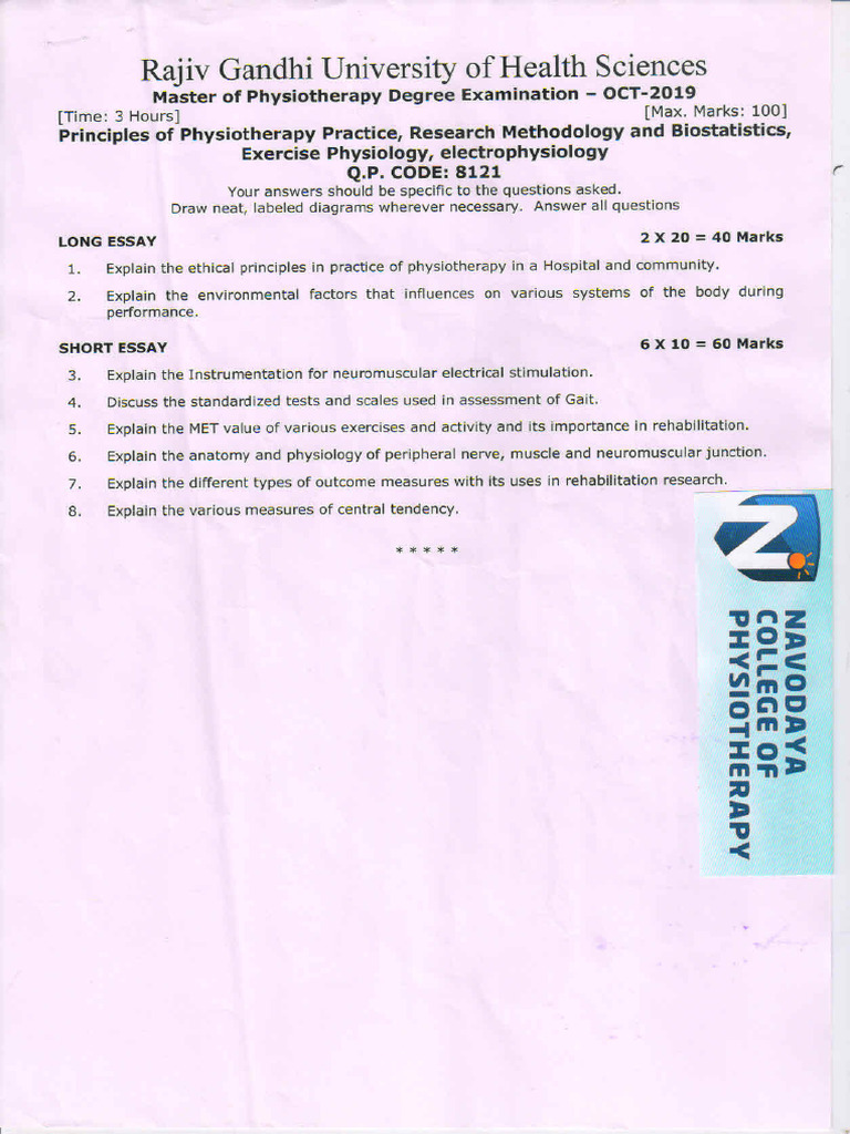 RGUHS MPT Oct 2019 QP | PDF