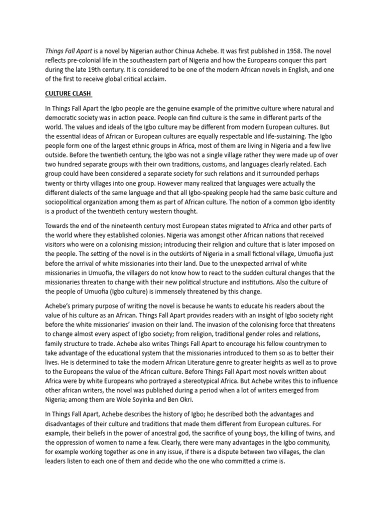 Things Fall Apart: Igbo Culture and Colonialism | PDF