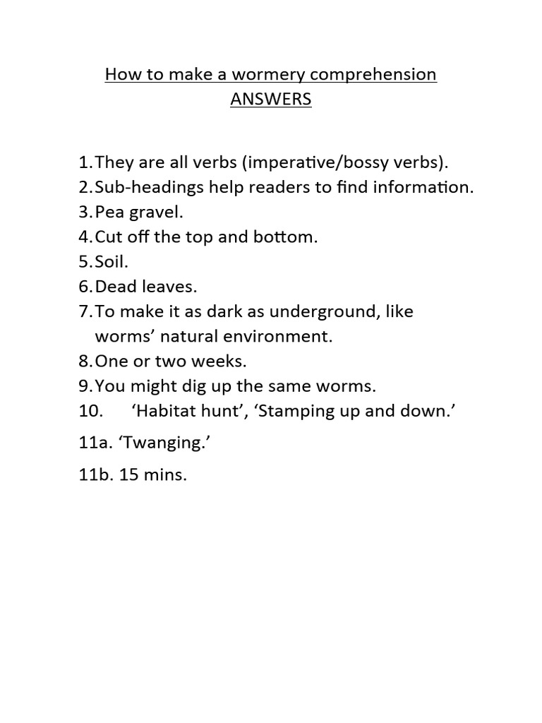 How To Make A Wormery Comprehension Answers | PDF