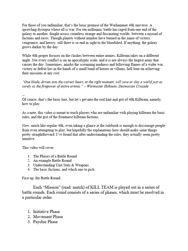 Kill Team Guide Script | PDF