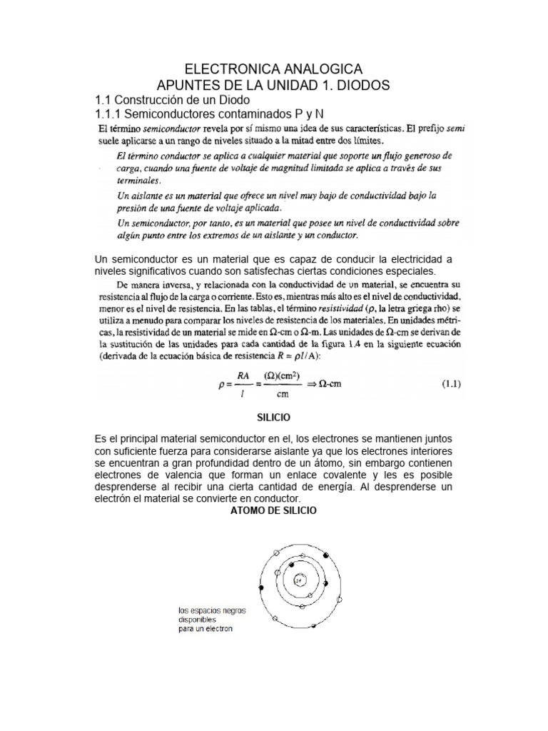 Apuntes EA Unidad 1 | PDF | Semiconductores | Diodo