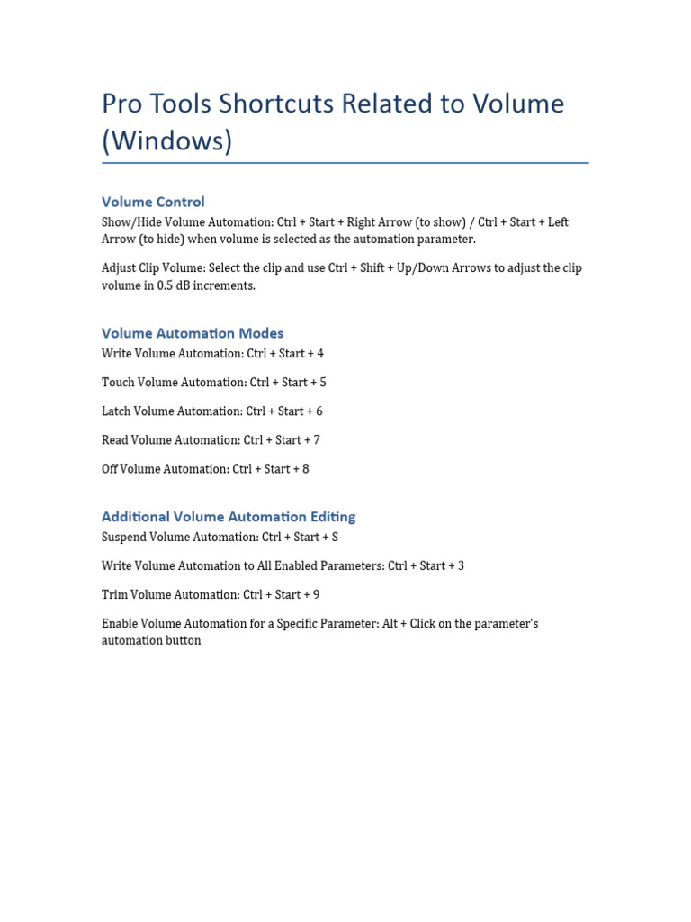 Pro Tools Volume Shortcuts | PDF | Distortion | Cognitive Psychology