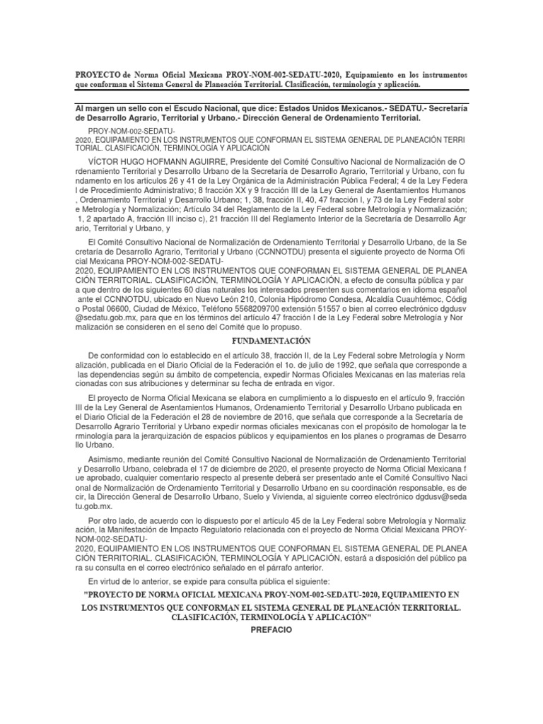 2021 SEDATU Proyecto Norma Oficial Mexicana Proy-Nom-002-Sedatu-2020 | PDF | México | Trabajo Social