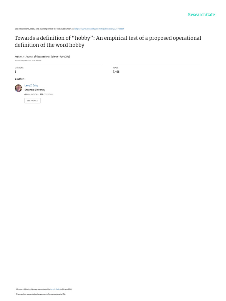 Towards A Definition of Hobby | PDF | Hobbies | Leisure