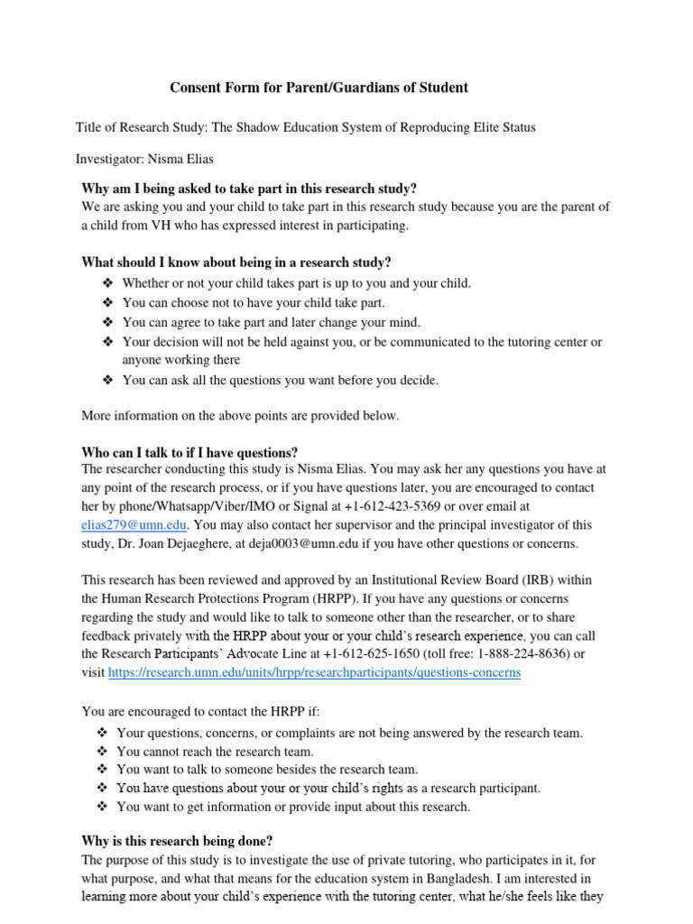 Consent Form For Parent and Guardians of Students Final | PDF ...