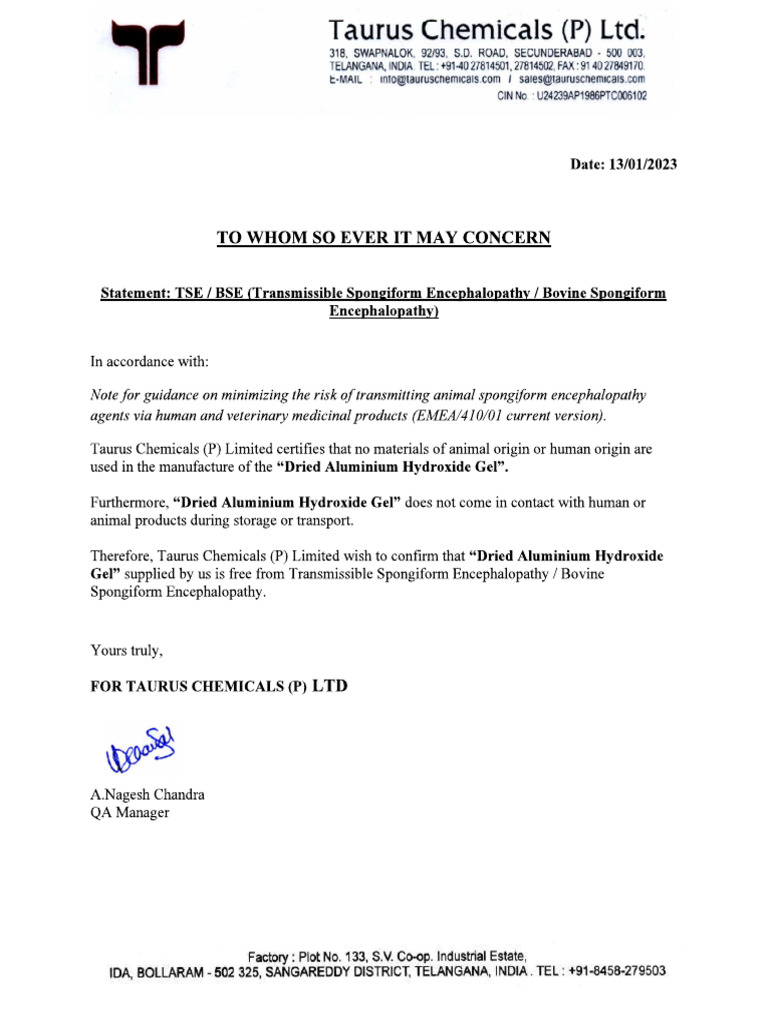 Taurus TSE-BSE Declaration From 13.01.2023 | PDF