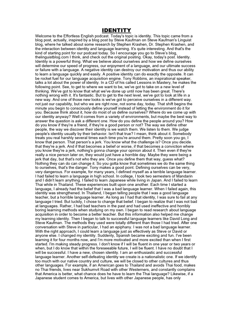 IDENTITY | PDF | Learning | Spanish Language